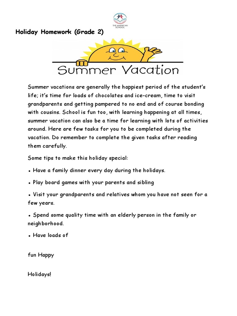 GRADE-2 - Summer Holiday Homework | PDF