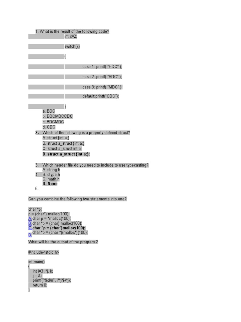C Questions Pdf Pointer Computer Programming Control Flow 