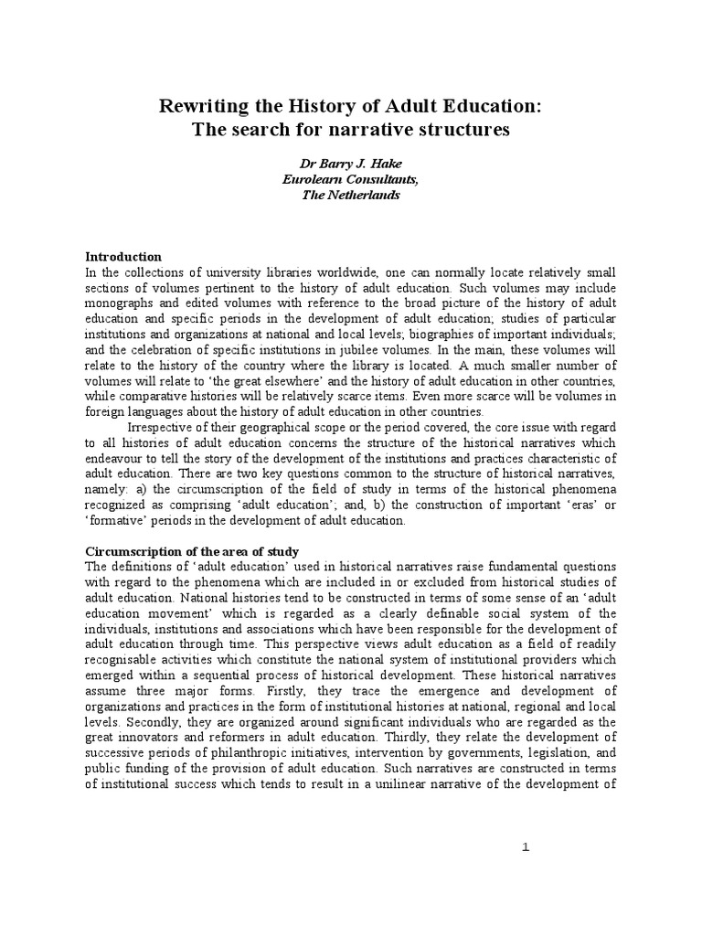 History of Adult Education Narratives | PDF | Institution | Adult Education