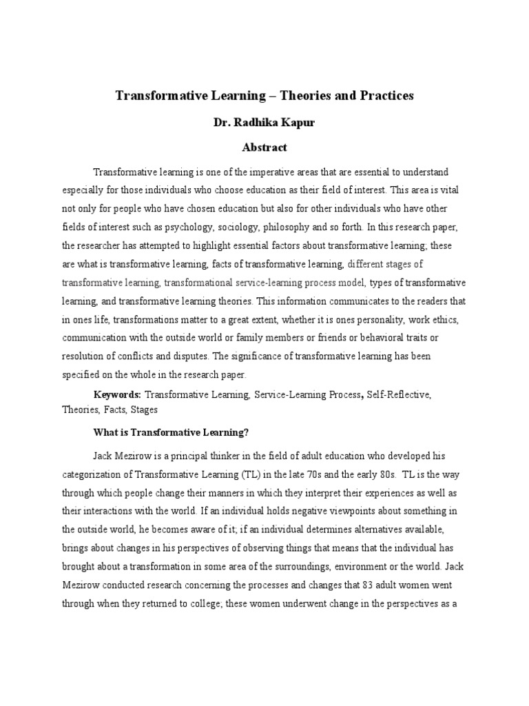 Transformative Learning | PDF