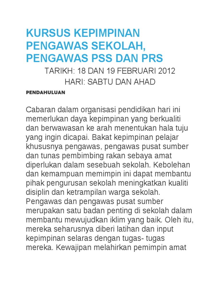 Kursus Kepimpinan Pengawas Sekolah | PDF