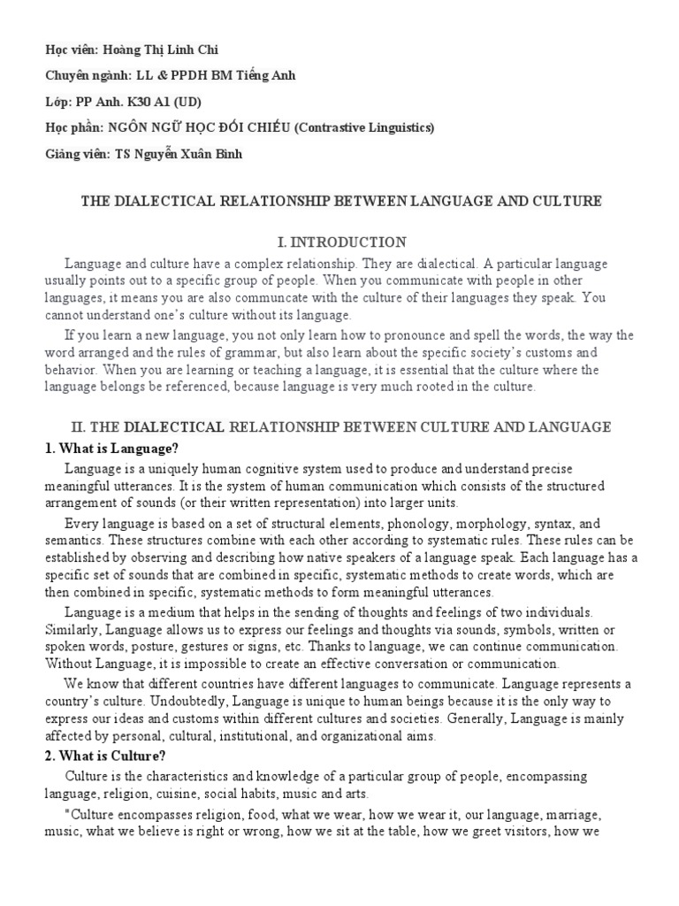 The Dialectical Relationship Between Language and Culture | PDF ...