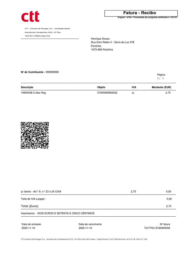Comprovante CTT | PDF | Portugal | Lisboa