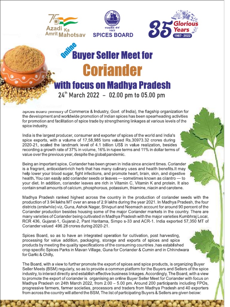 Buyer Seller For Coriander-Focus On MP | PDF