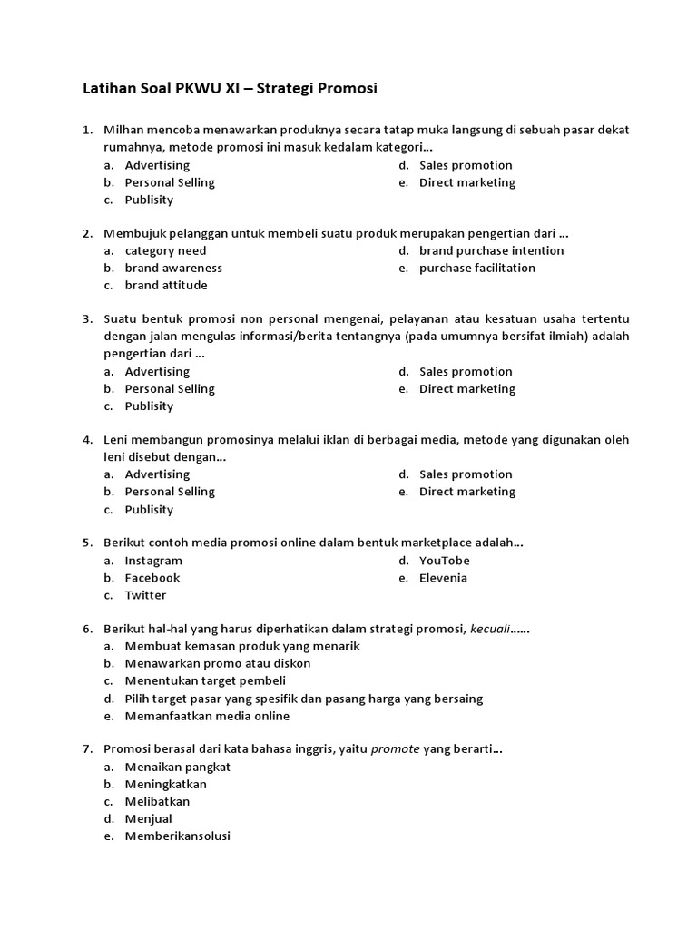 Latihan Soal PKWU XI MIPA 3 - Strategi Promosi | PDF | Bisnis | Ilmu Sosial