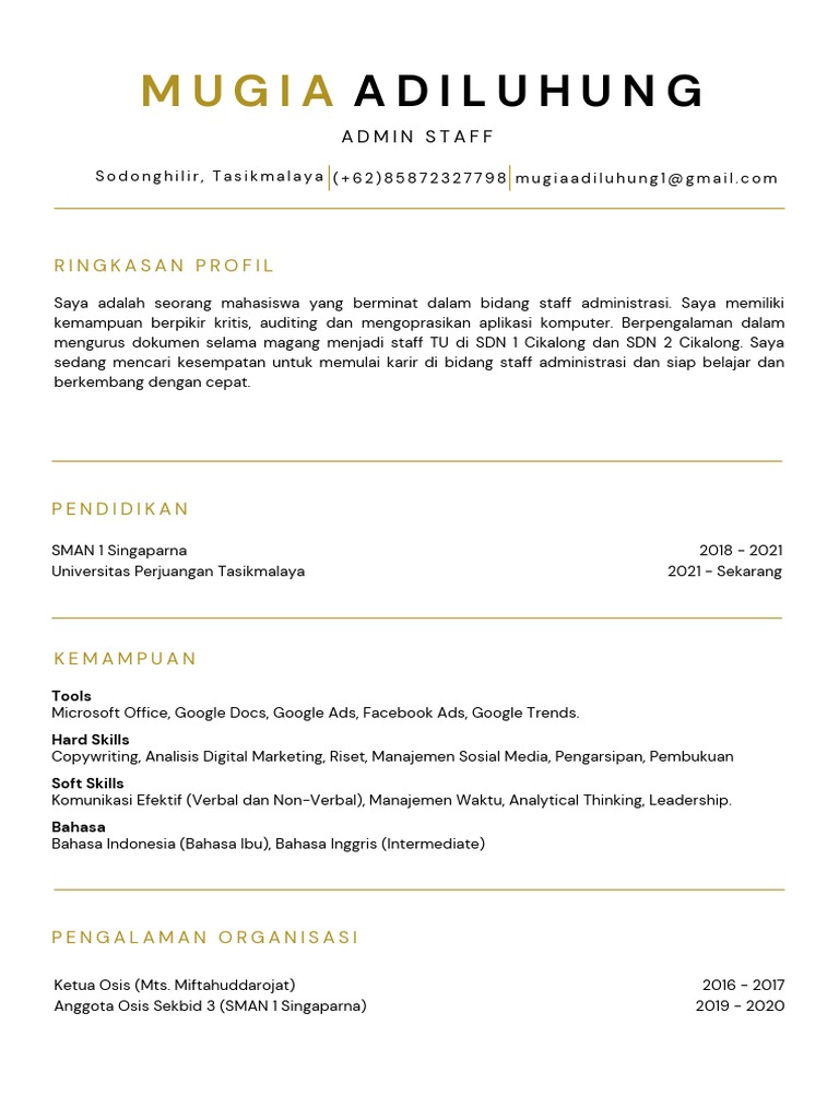 CV Staff Administrasi Fresh Graduate | PDF | Karier & Perkembangan