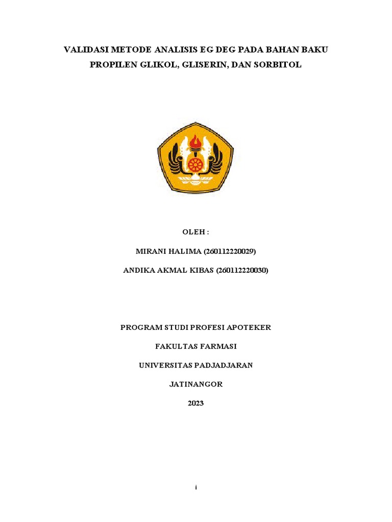 Validasi Metode Analisis Eg Deg Pada Bahan Baku Propilen Glikol | PDF
