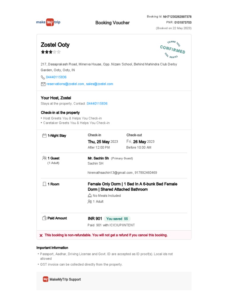Zostel Ooty Booking | PDF