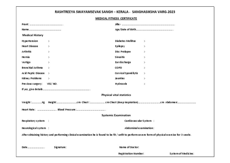 Medical Certificate Form SSV (2023) - Kerala | PDF | Wellness | Science ...