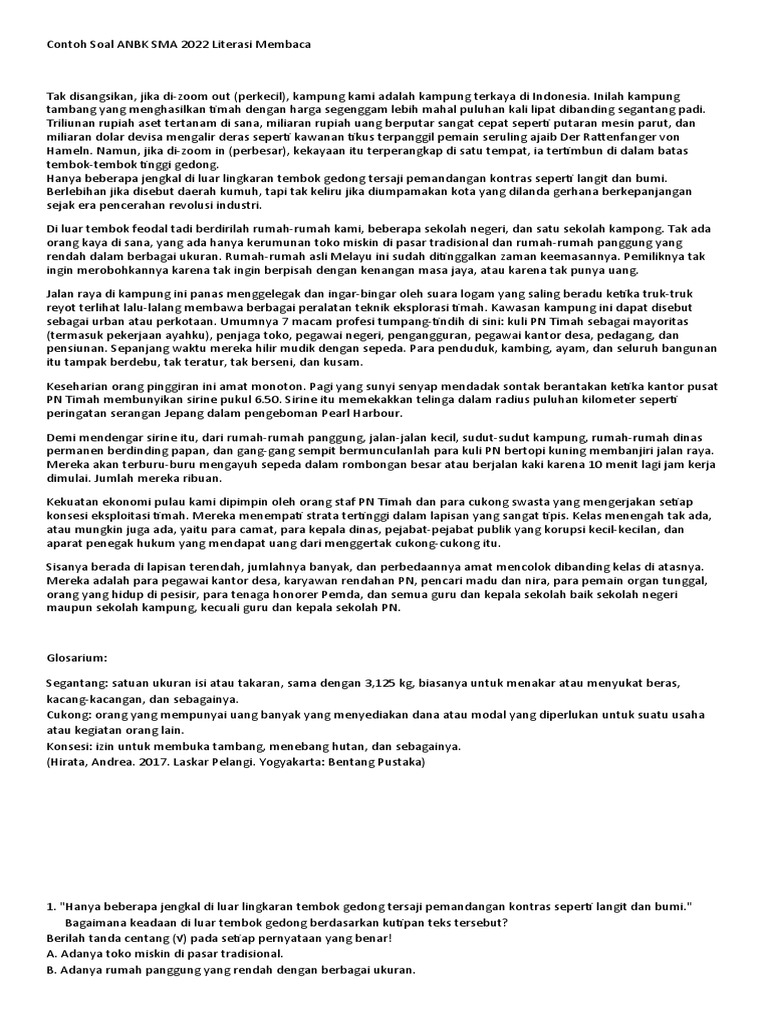 Contoh Soal ANBK SMA 2022 Literasi Membaca | PDF