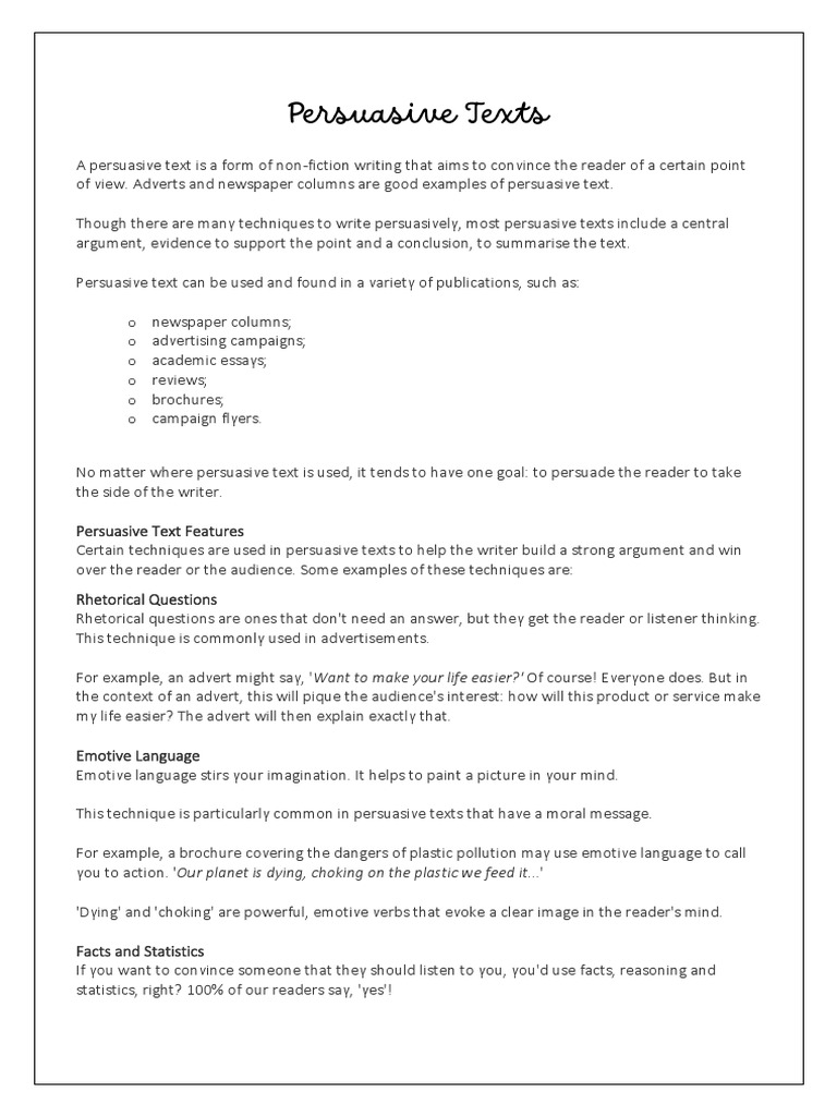 Persuasive Texts | PDF | Advertising | Rhetoric