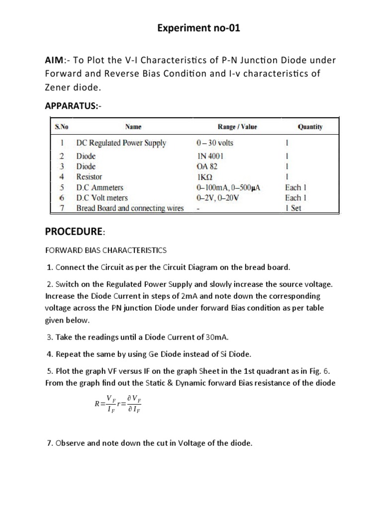 I V Characterstics of PN Junction Diode | PDF | P–N Junction | Diode