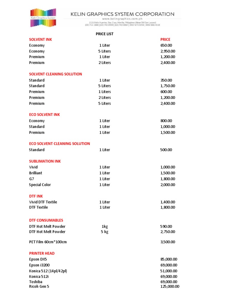 Consumable Pricelist 01202023 | PDF | Industrial Processes | Secondary Sector Of The Economy