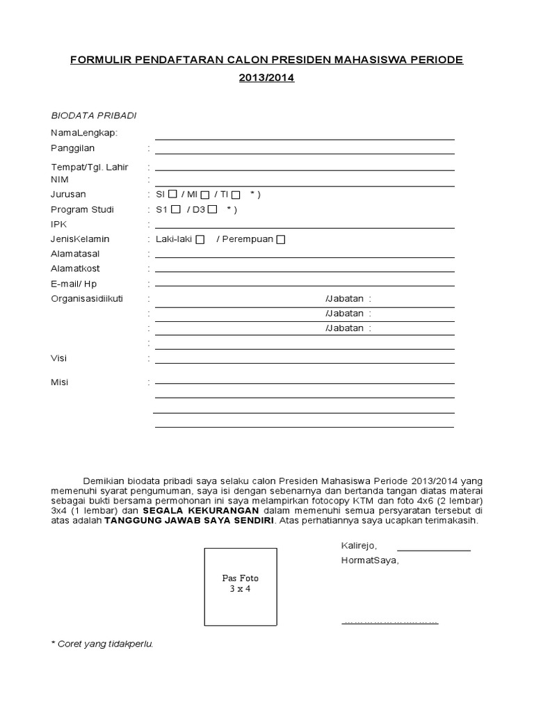 Formulir - Pendaftaran Bem Stmikdocx | PDF