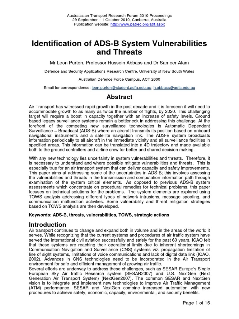 09 Identification of ADS-B System Vulnerabilities and Threats | PDF | Swot Analysis | Global ...