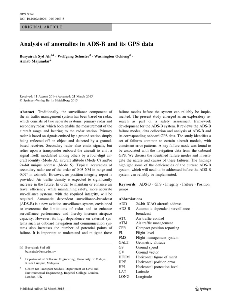 08 Analysis of Anomalies in ADS-B and Its GPS Data | PDF | Aviation Safety | Air Traffic Control