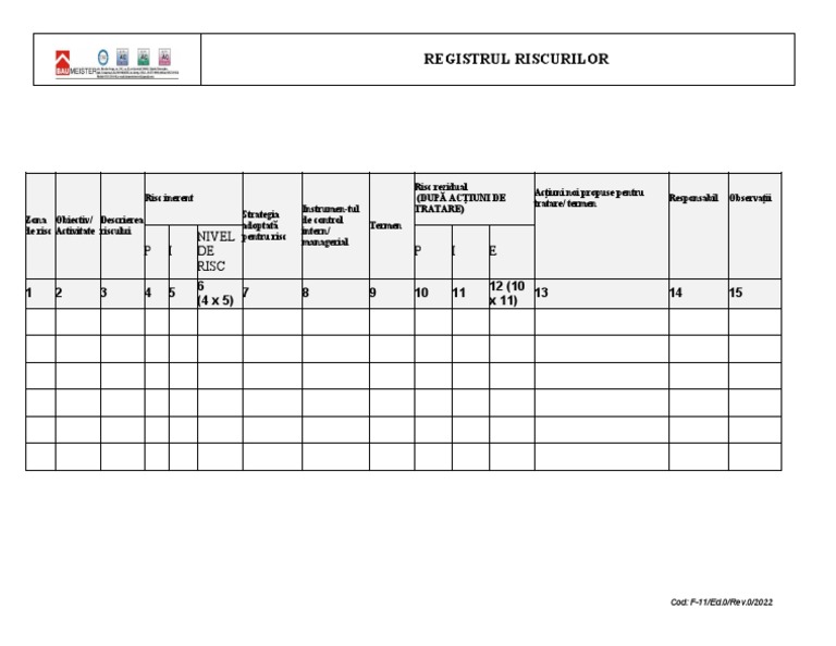 F-11 Registrul Riscurilor | PDF