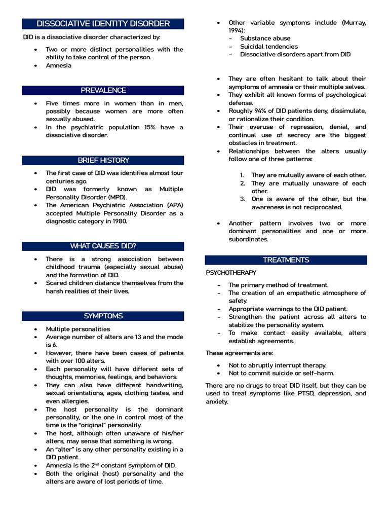 Dissociative Identity Disorder | PDF | Mental Disorder | Abnormal ...