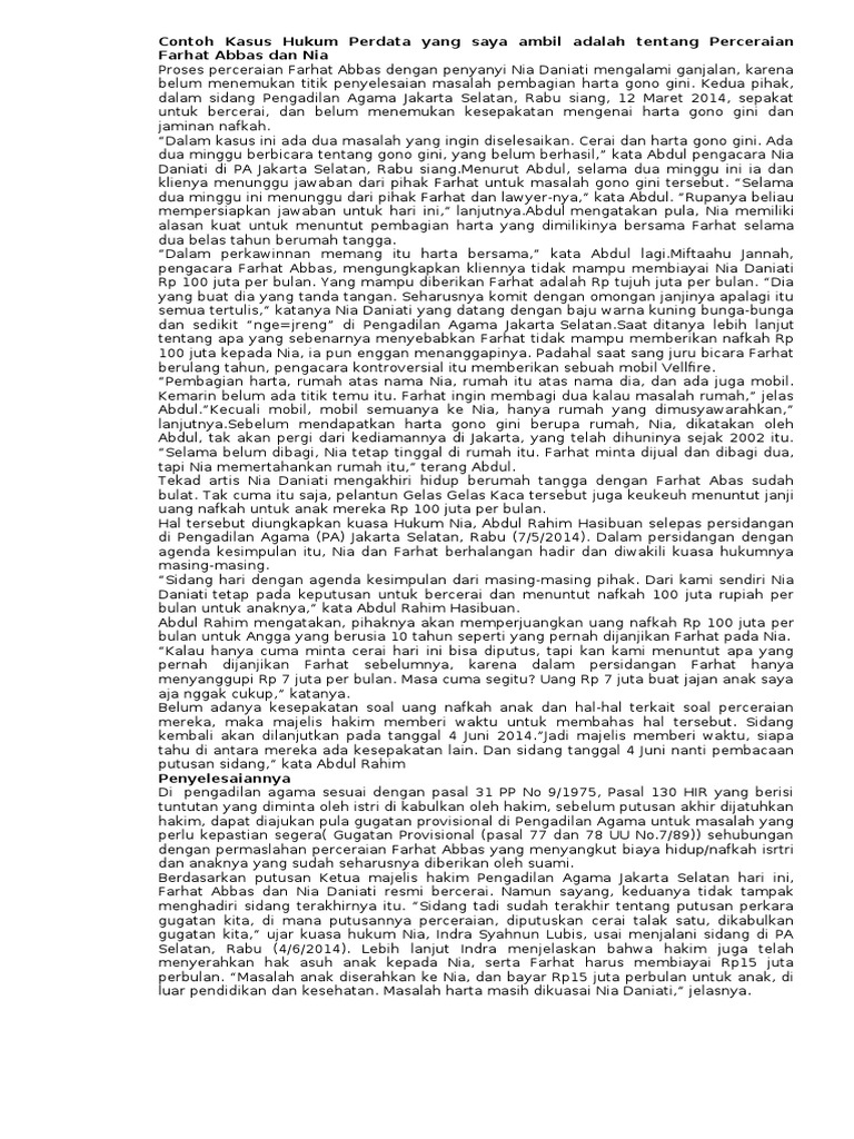 Contoh Kasus Hukum Perdata Yang Saya Ambil Adalah Tentang Perceraian ...