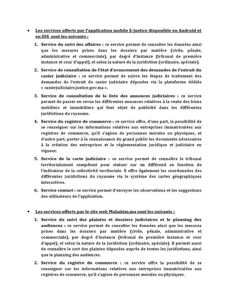 Description Des Services de Mahakim Et E-Justice | PDF | Application ...