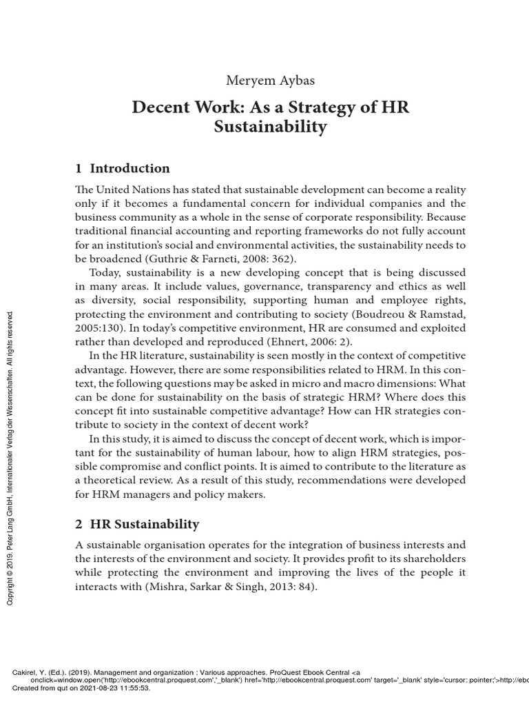 Management and Organization Various Approaches - (Decent Work As A ...