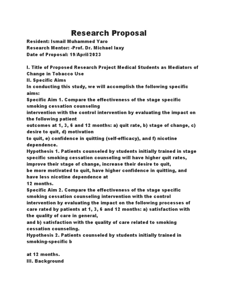Research Proposal | PDF | Smoking Cessation | Tobacco Smoking