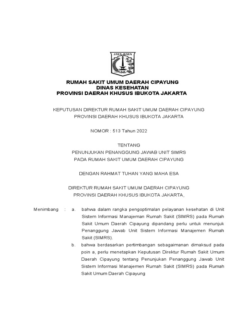 SK PJ Unit SIMRS Terbaru | PDF