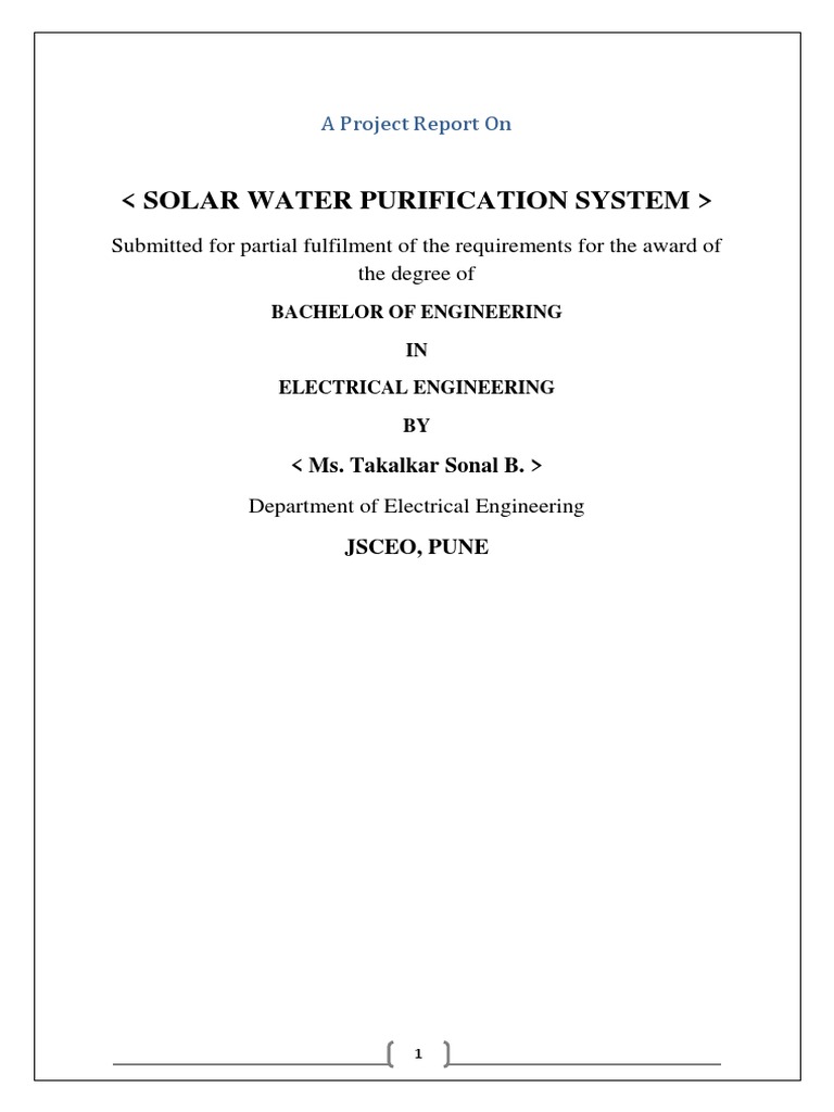 Solar Water Purification Project Report | PDF | Water Purification | Water