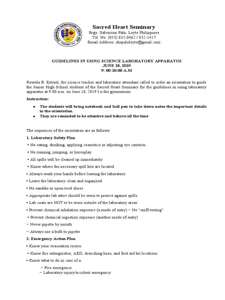 Science Lab Apparatus Usage Guidelines | PDF | Laboratories | Emergency