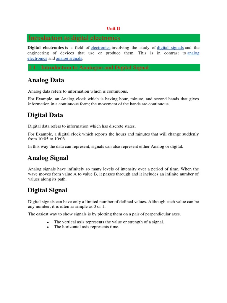 Introduction To Digital Electronics: Analog Data | PDF | Digital Signal | Analogue Electronics