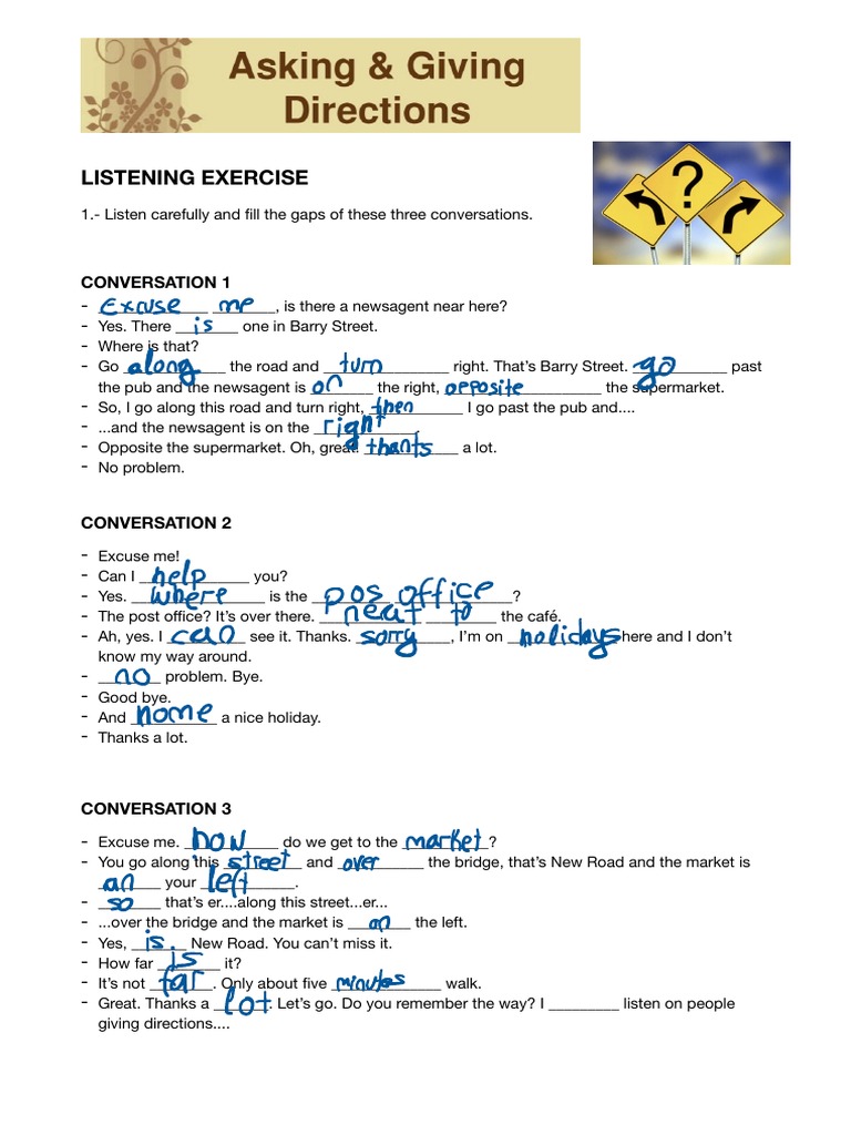 Listening Exercise: Directions & Vocabulary | PDF