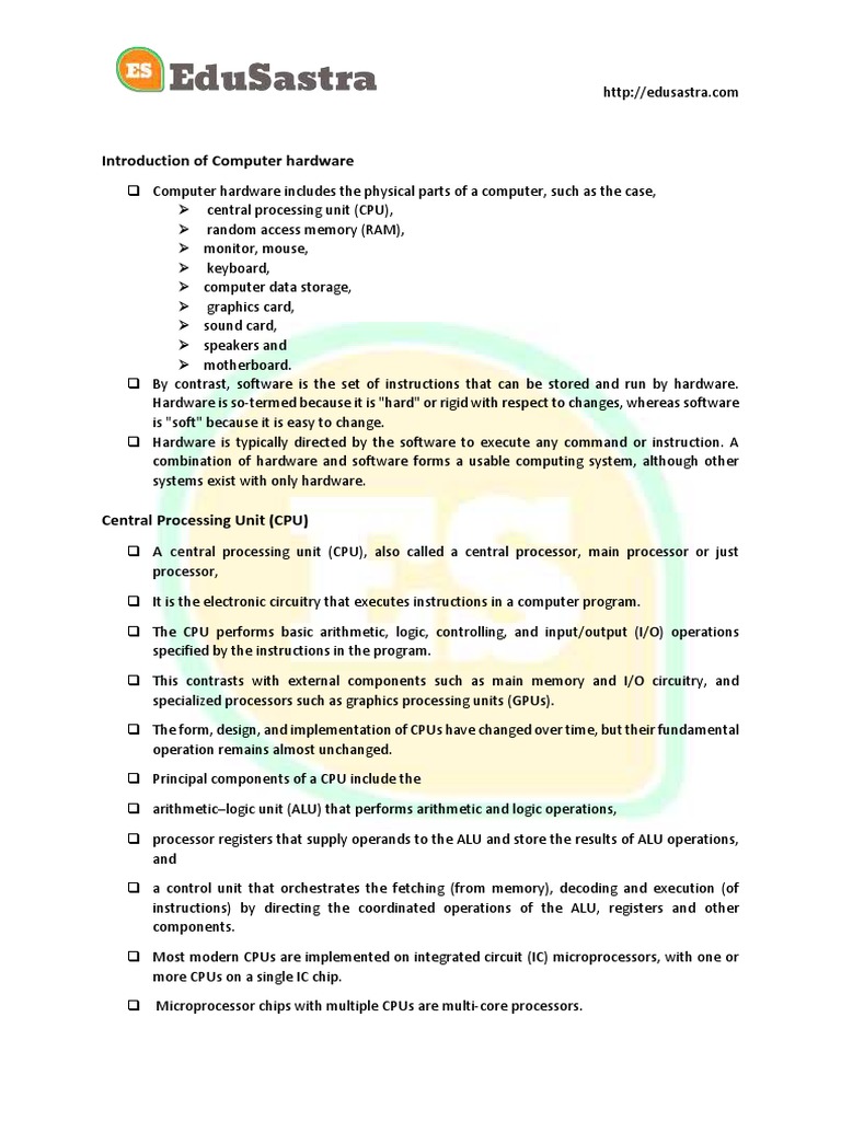 Computer Hardware | PDF | Computer Data Storage | Central Processing Unit