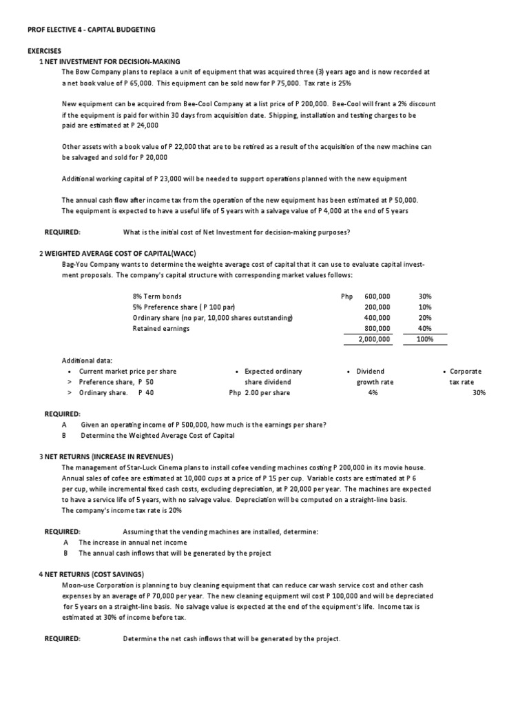 Capital Budgeting Exercises | PDF | Internal Rate Of Return | Net Present Value