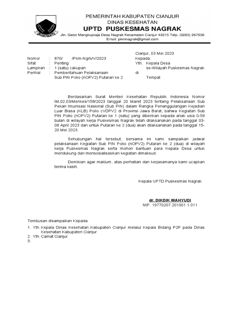 Surat Pemberitahuan KEPADA DESA | PDF