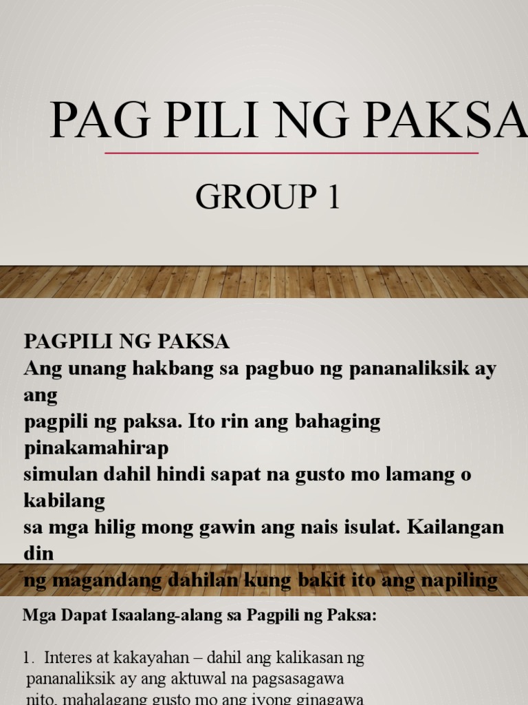 Pag Pili NG Paksa Group 1 | PDF
