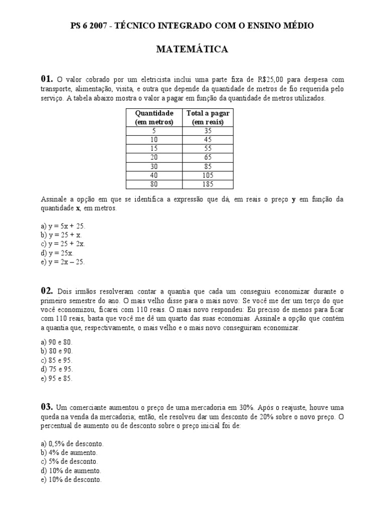 Prova Tecnico Integrado 2007 6 | PDF | Europa | Dor