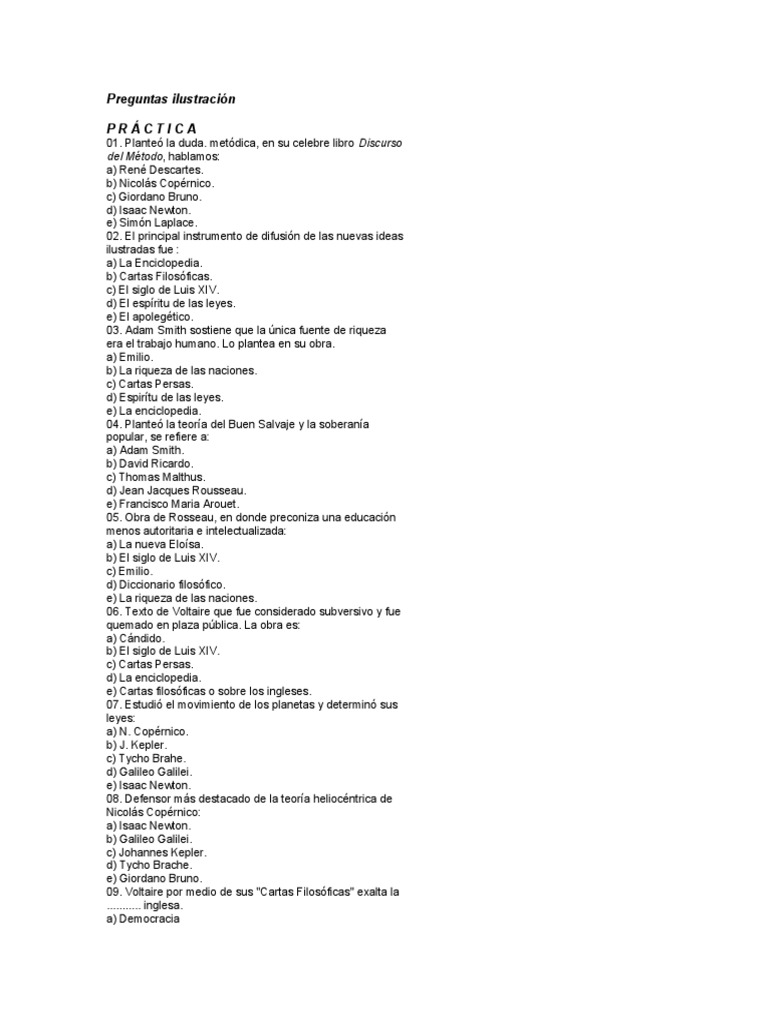 Preguntas Ilustración | PDF | Era de iluminacion | Voltaire