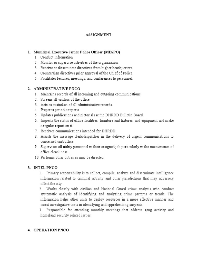 Duties of MESPO AND PNCO | PDF | Human Trafficking | Police