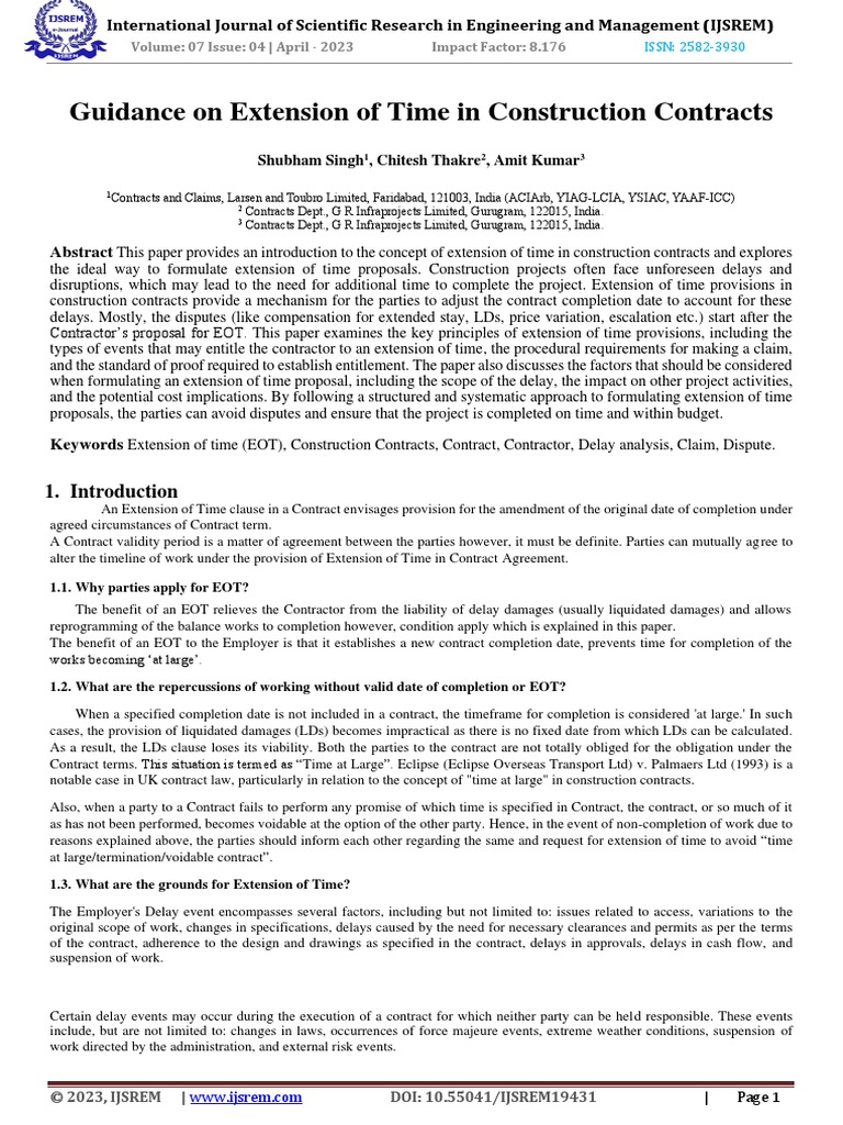 Guidance On EOT Claim in Construction Contracts | PDF | Damages | Employment