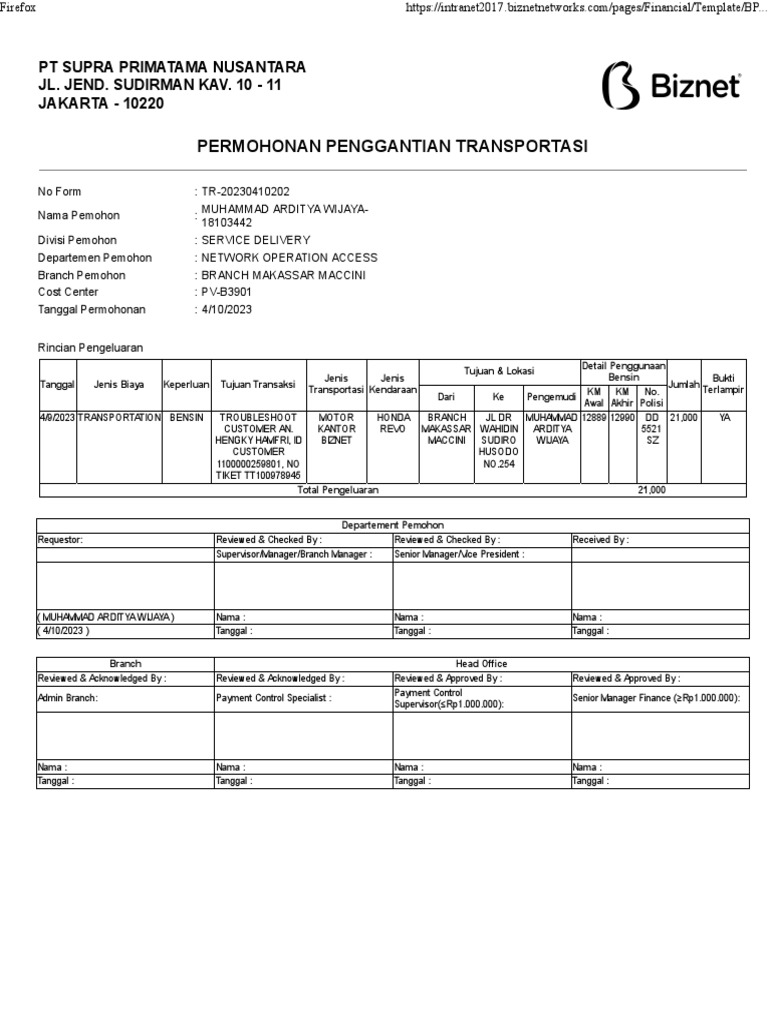 Transport Reimbursement Request | PDF