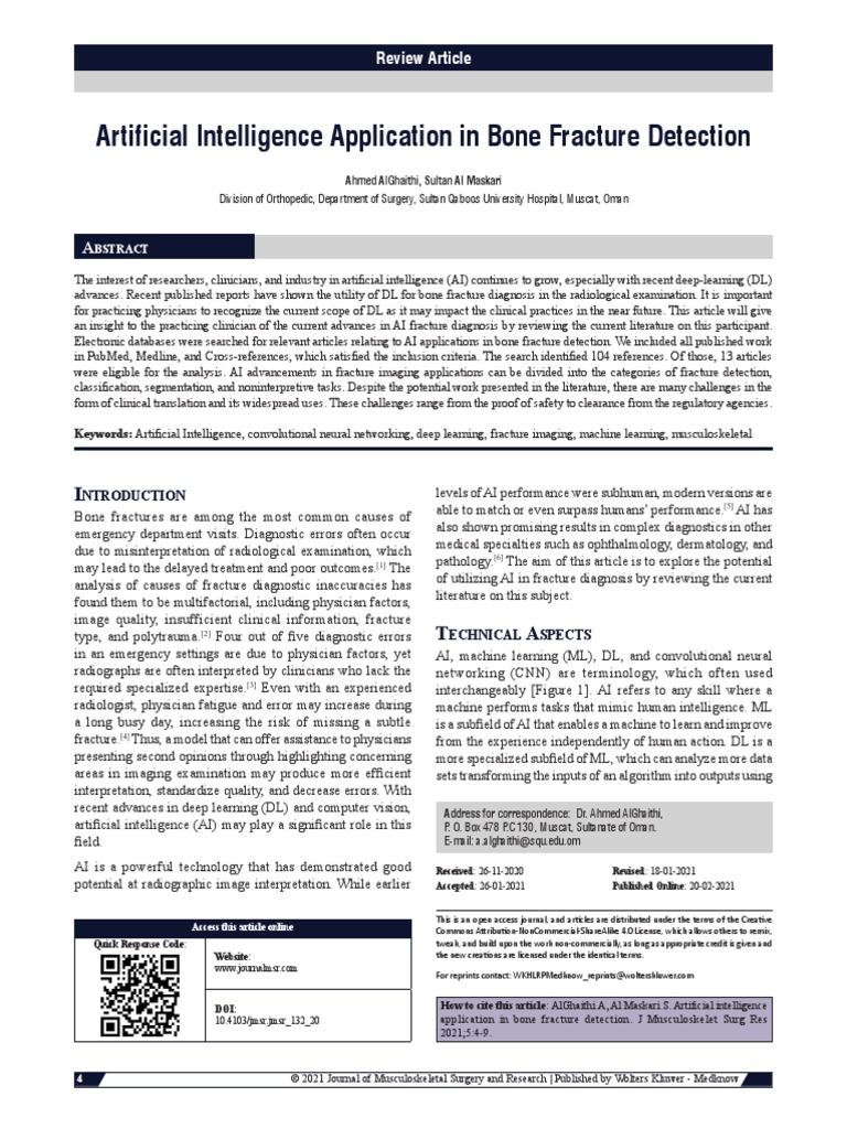 Artificial intelligence application in bone fracture detection | PDF ...