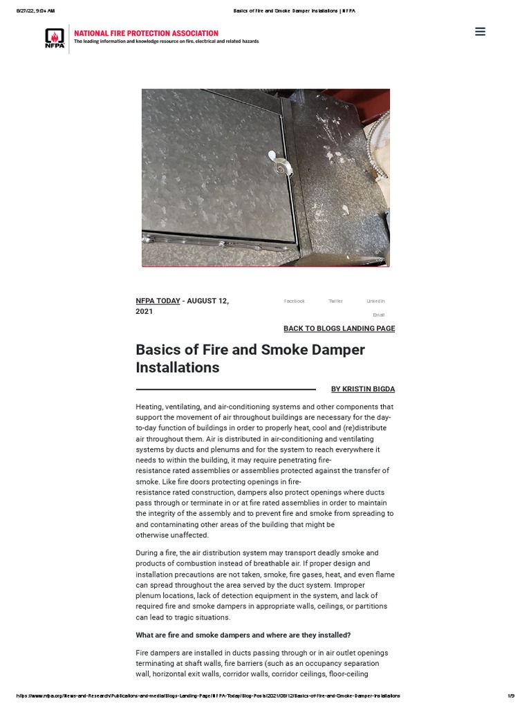 Basics of Fire and Smoke Damper Installations - NFPA | PDF | Duct (Flow) | Building Technology