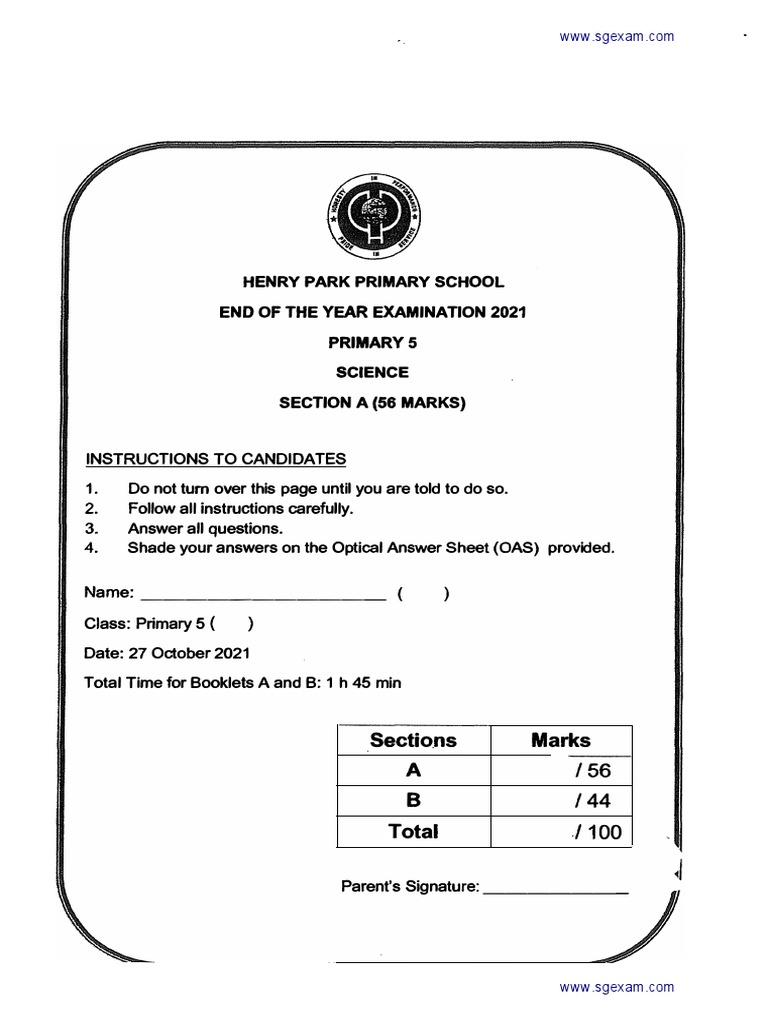 Henry Park Primary 5 Science Exam 2021 | PDF | Horticulture | Plant ...