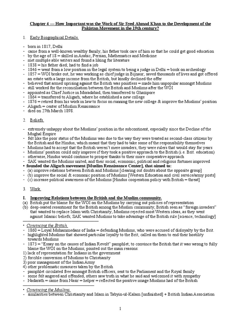 Chapter Four - Sir Syed Ahmad Khan | PDF | British Raj | Two Nation Theory