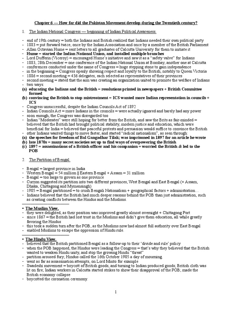Chapter Six - Pakistan Mov. Till Reversal of POB | PDF | British Raj | All India Muslim League