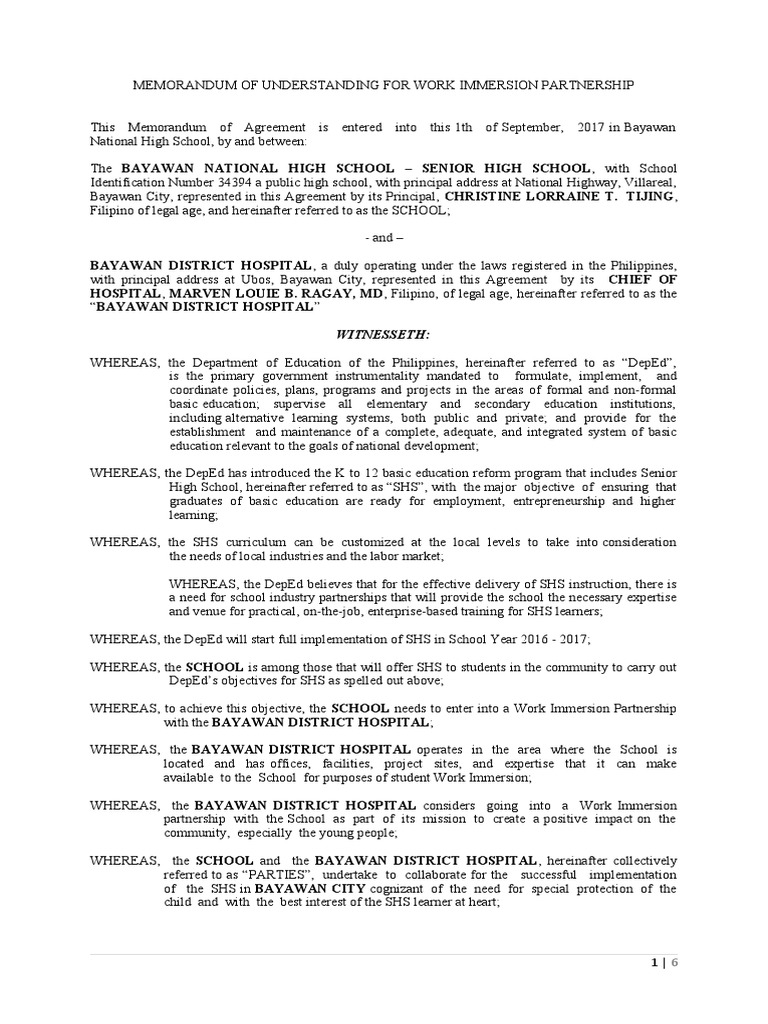 Mou Work Immersion | PDF | Employment | Schools