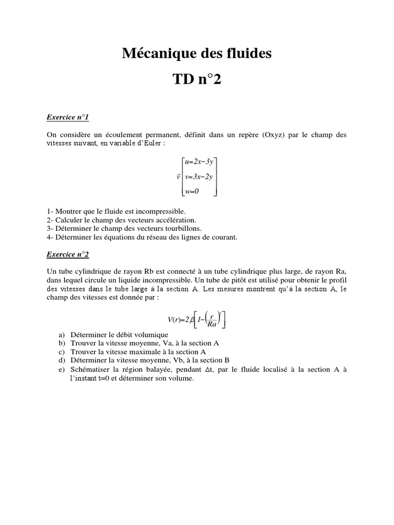 Mécanique Des Fluides TD N°2 | PDF | Gaz | Mécanique newtonienne