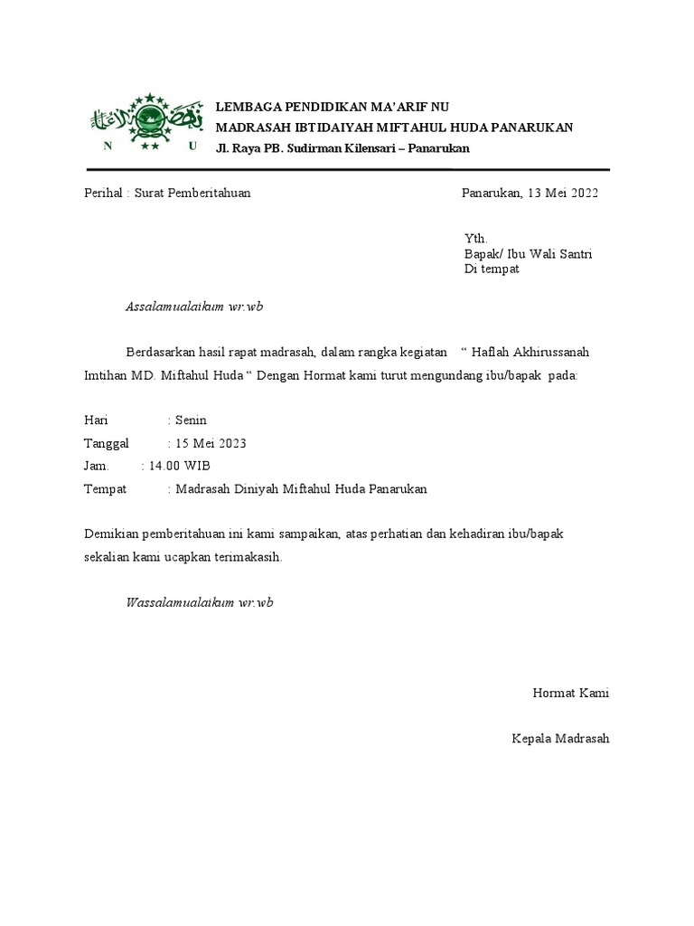 Undangan Haflah Akhirussanah 2023 | PDF