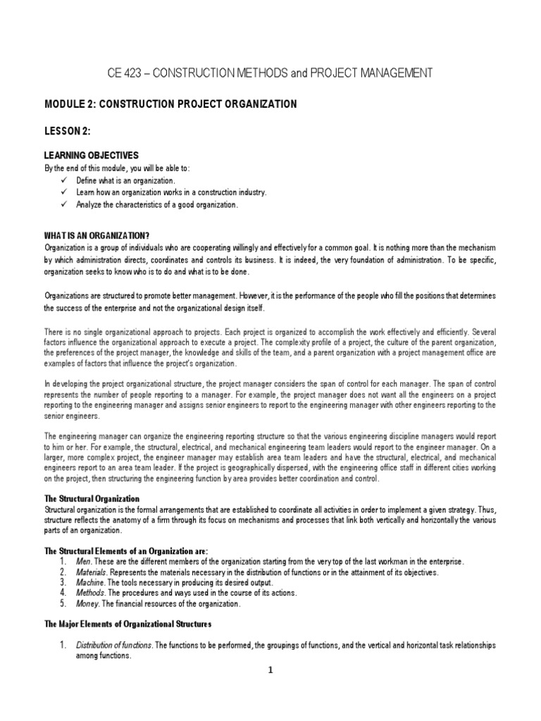 2 Module 2 Construction Project Organization | PDF