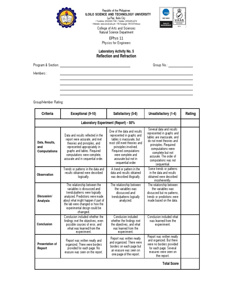 EPHYS 11 Lab 5 Procedure | PDF | Optics | Refraction